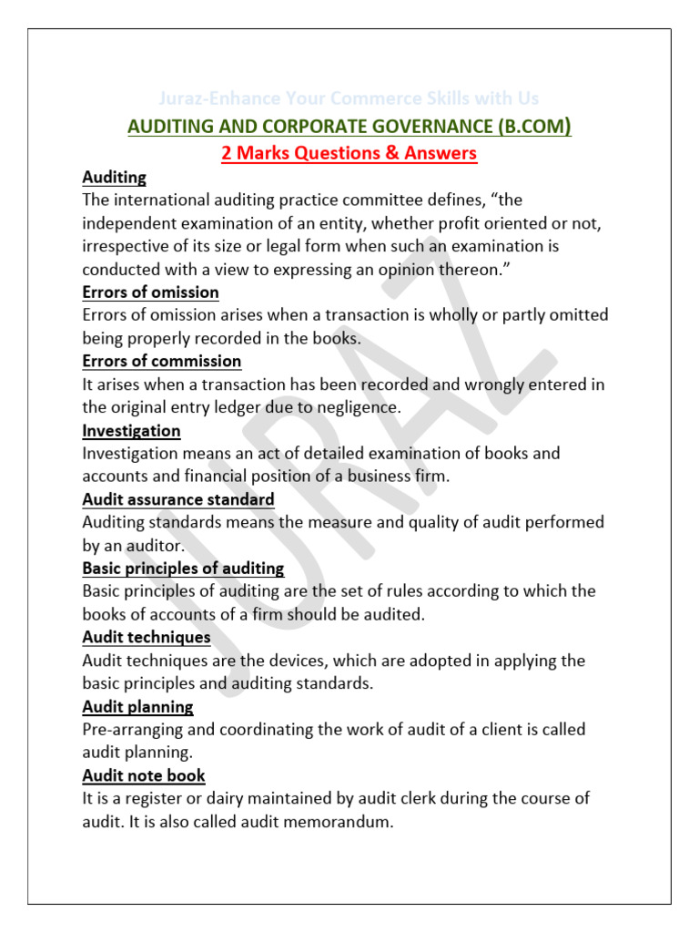 Auditing and Corporate Governance-2 Marks | Download Free PDF | Audit ...