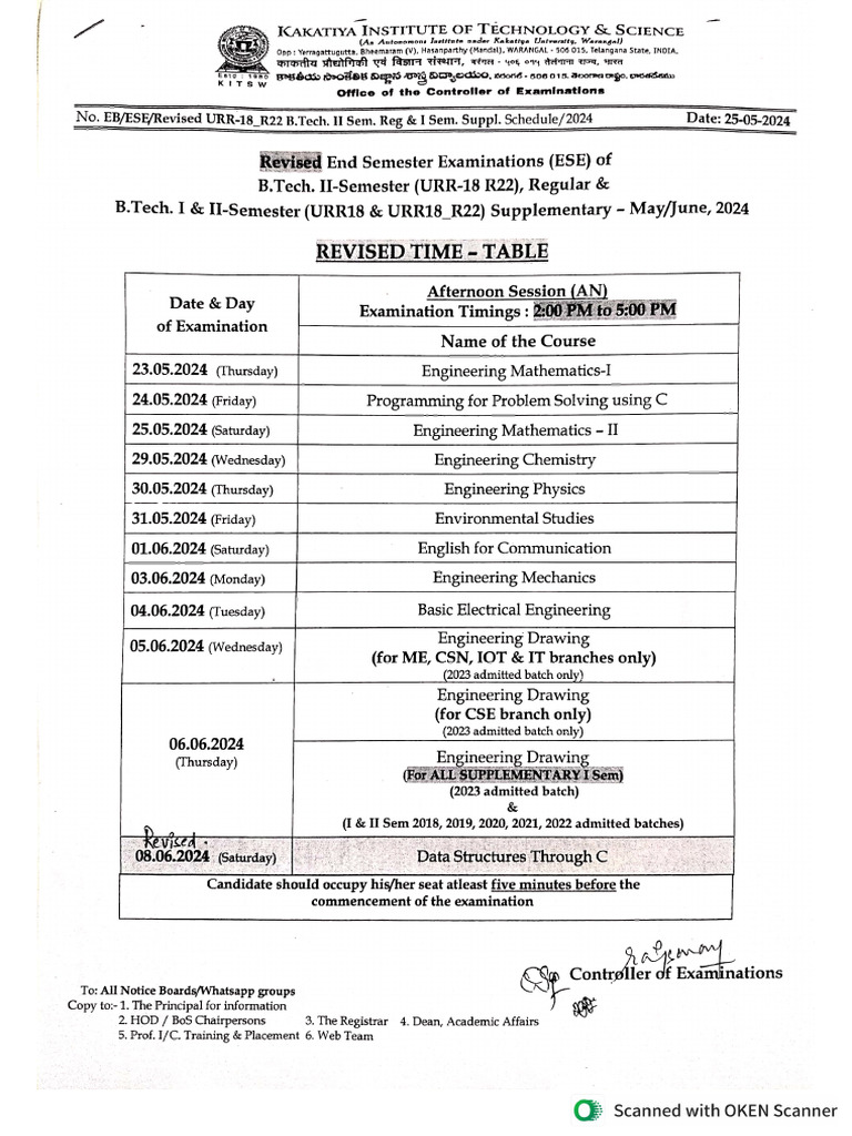 B.Tech-II-SEM-ESE-Revised-TimeTable | PDF