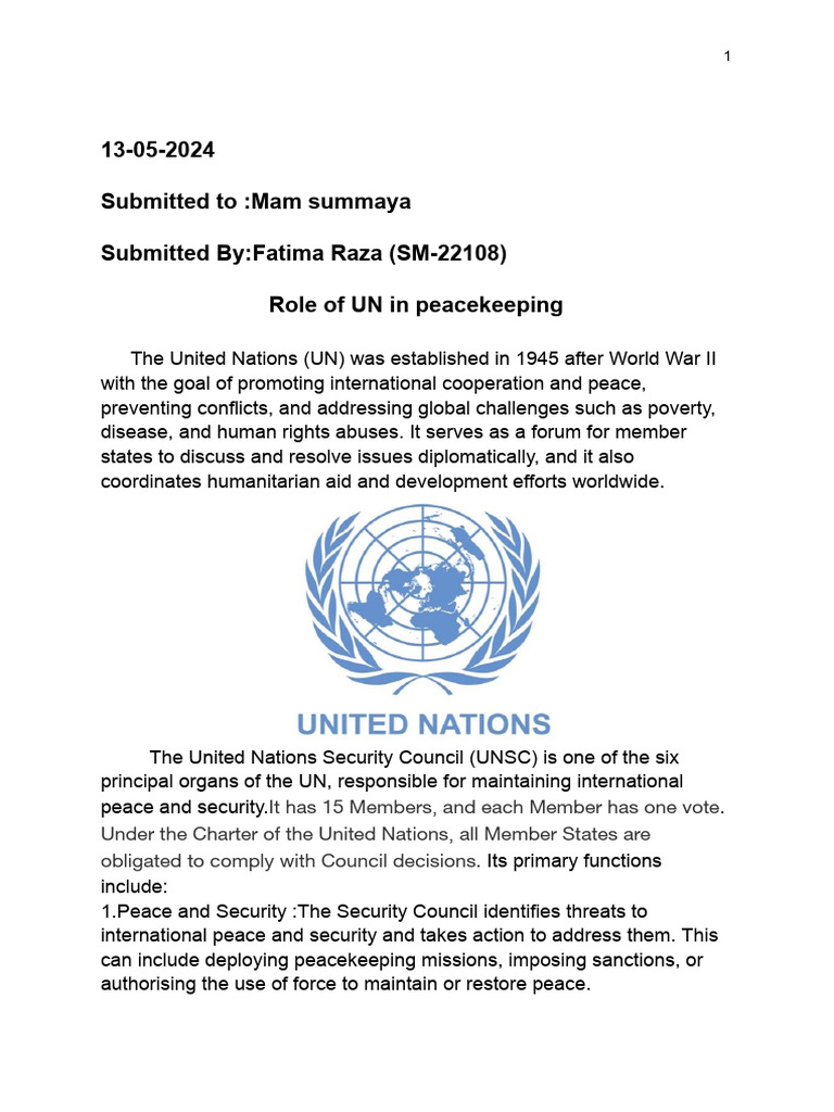 UN Peacekeeping Role Explained | PDF | United Nations Security Council ...