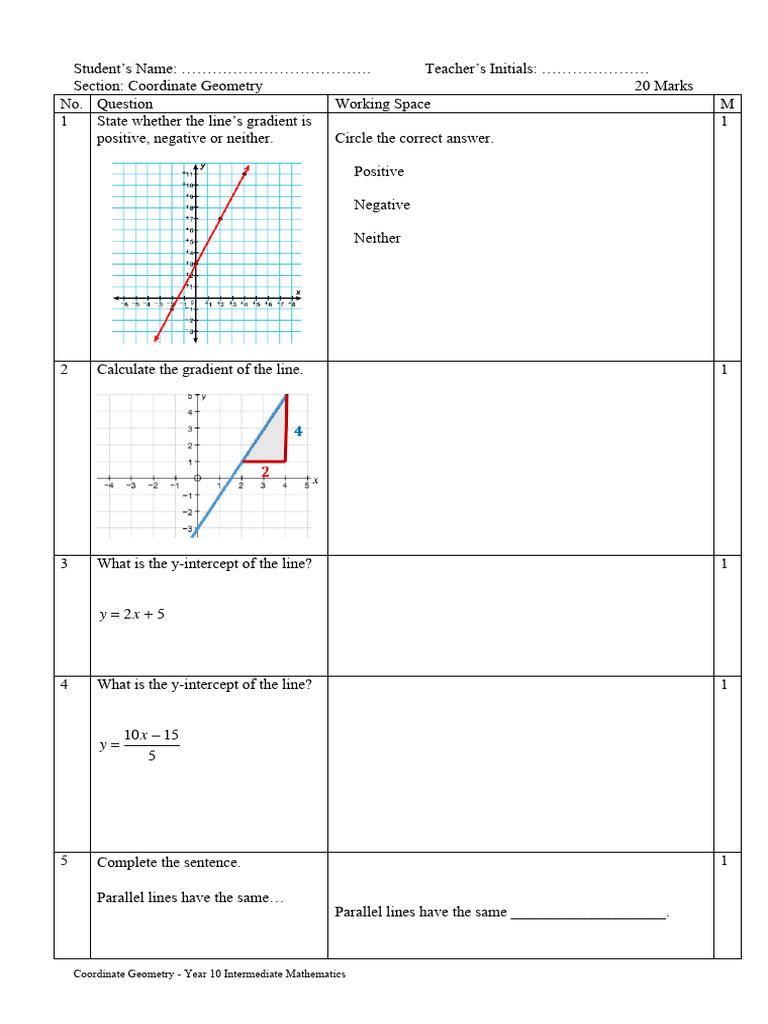 Year 10 Coordinate Geometry Quiz | PDF | Analytic Geometry | Line ...