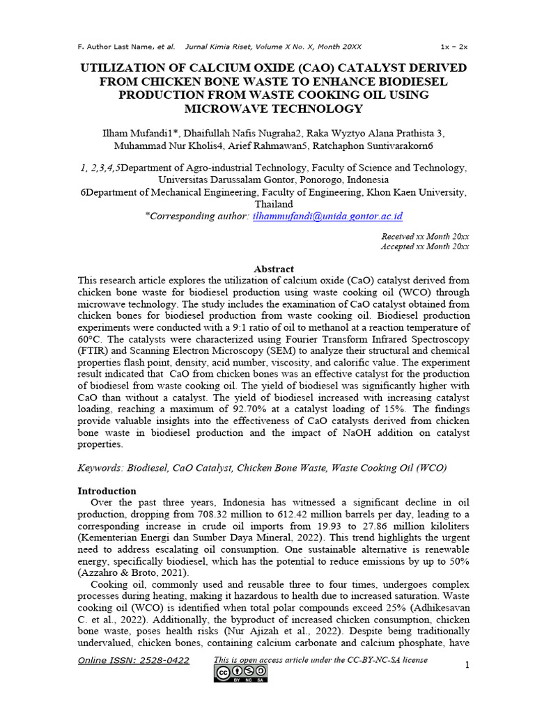 R1 - Review Article - JKR - Utilization of Calcium Oxide (CaO) Catalyst ...