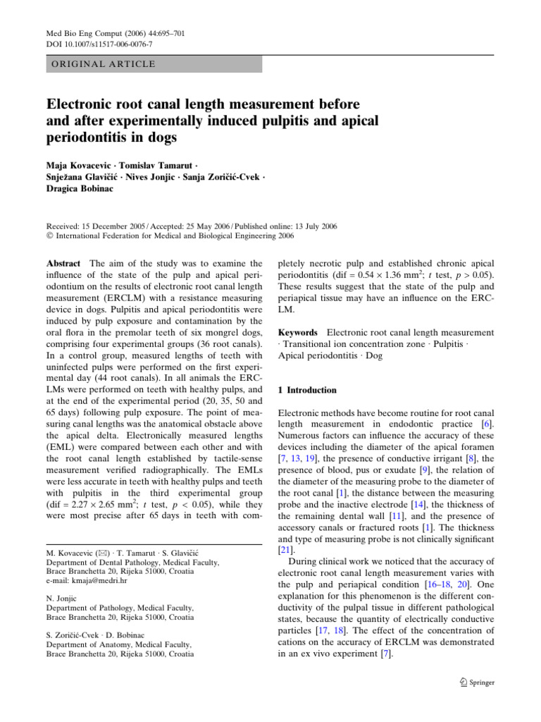 Electronic Root Canal Length Measurement Before and After ...