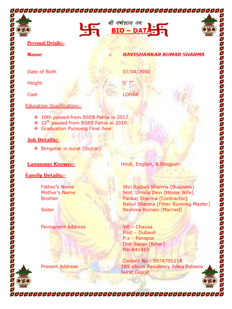 Shadi Biodata Special Ravi | PDF