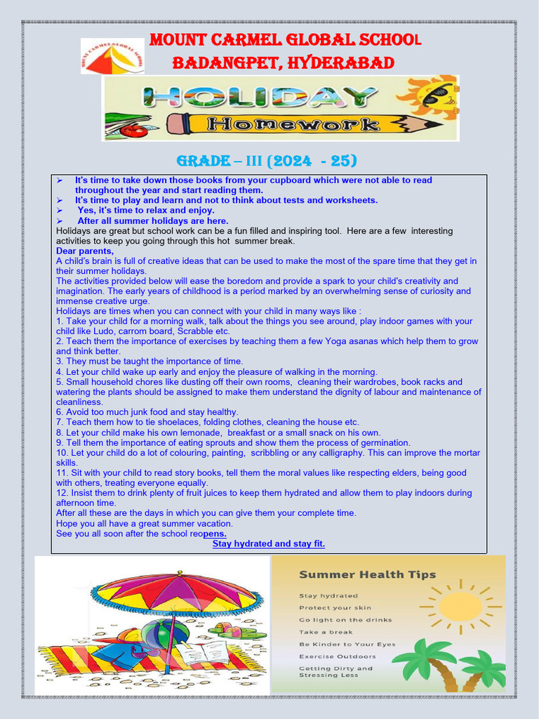 Grade 3 Holiday HW 2024-25 | PDF | Language Arts & Discipline