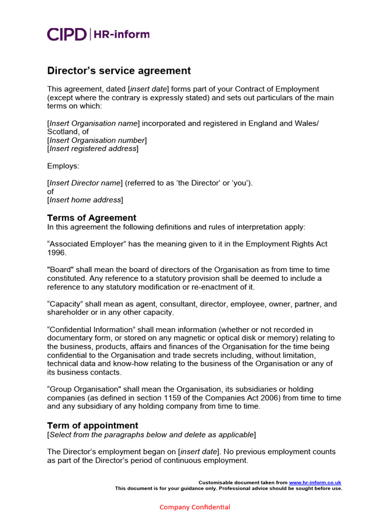 Directors Service Agreement | PDF | Insurance | Sick Leave