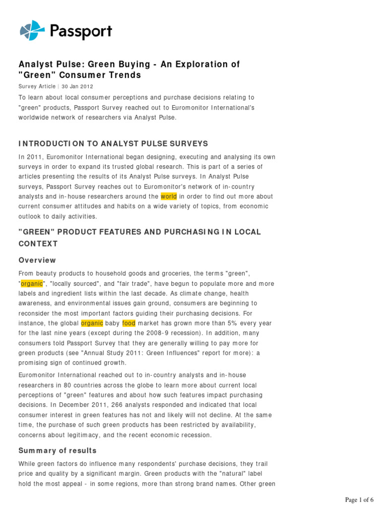 Green Consumer Trends Survey Insights | PDF | Prices | Brand