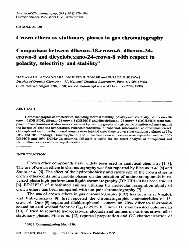 Crown ethers as stationary phases in gas chromatography Comparison ...