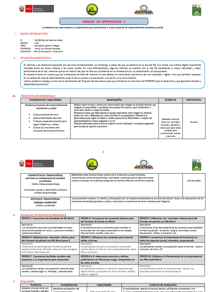 3era Unidad de Aprendizaje 2024 - 2do | PDF | Aprendizaje | Internet