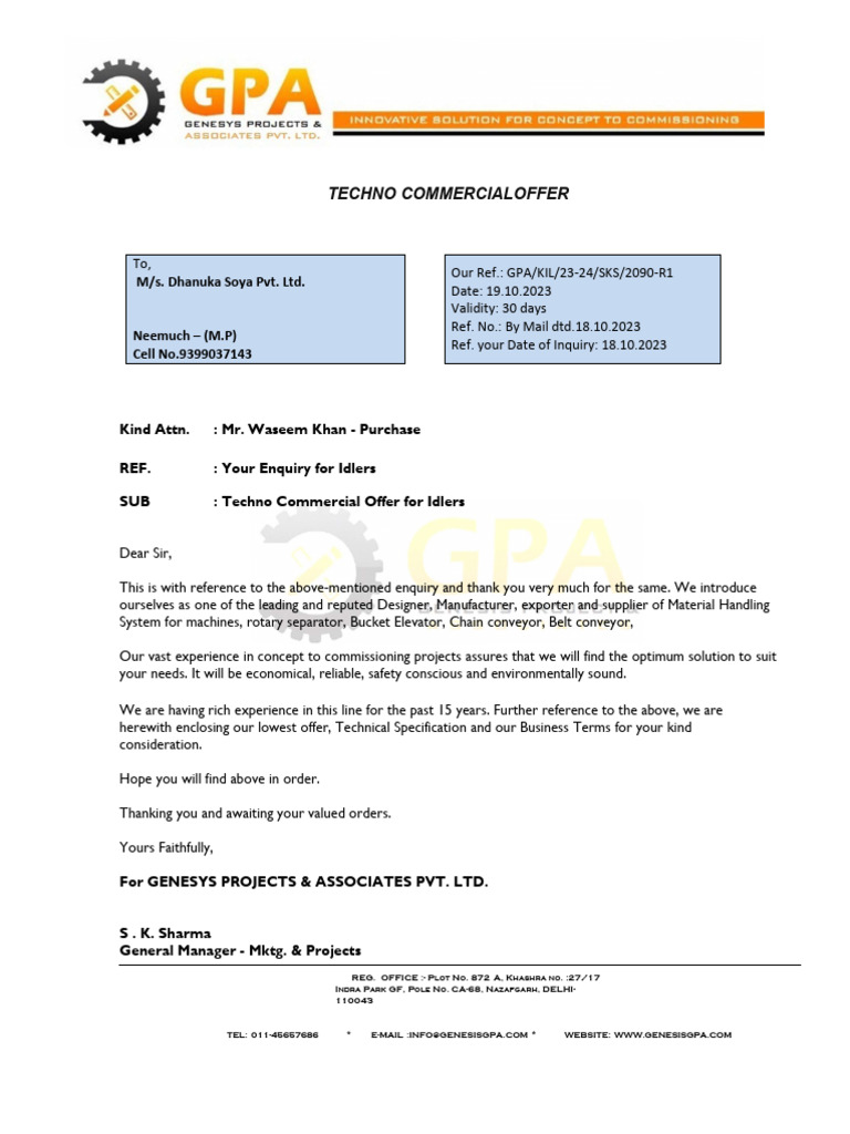 Techno Commercial Offer - R1 | PDF | Technology & Engineering