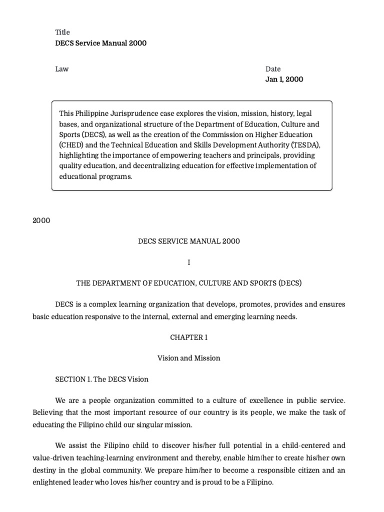 DECS Service Manual Overview 2000 | PDF | Travel
