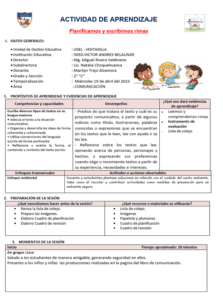 Sesion Miercoles 22 - CI - Planificamos y Escribimos Rimas | PDF ... Sesion Miercoles 22 - CI - Planificamos y Escribimos Rimas | PDF ...