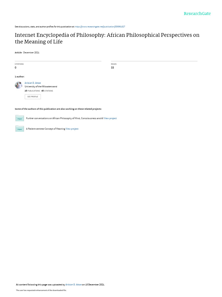 Internet Encyclopedia of Philosophy: African Philosophical Perspectives On The Meaning of Life ...