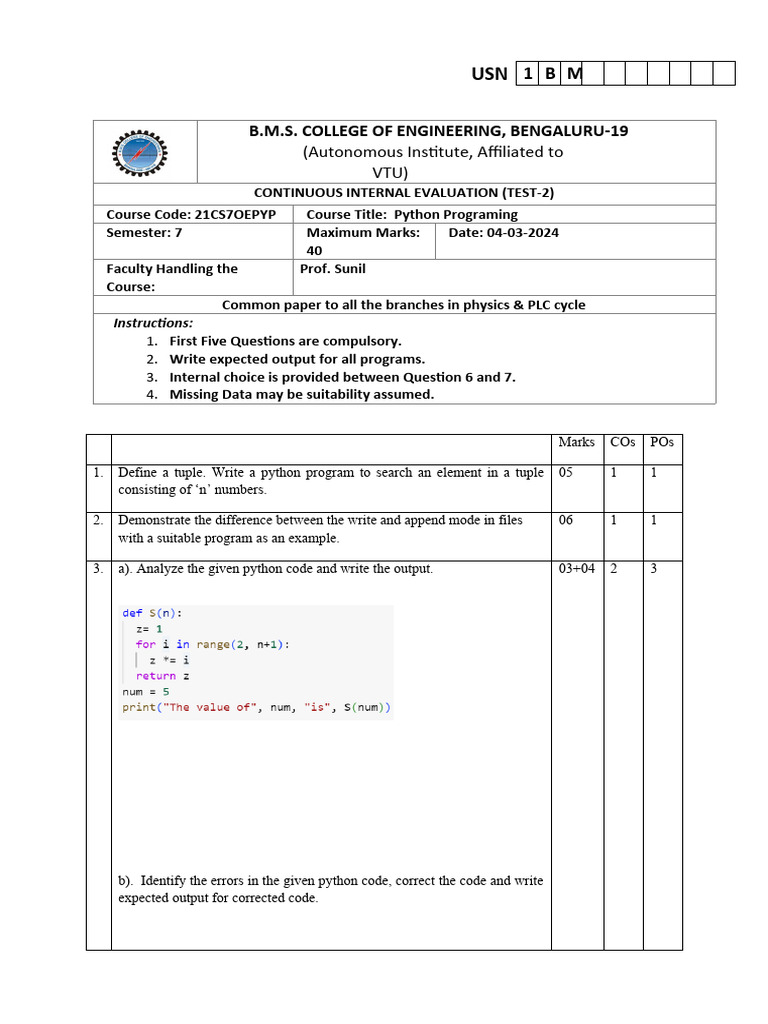 Test 2python Programming Pdf Python Programming Language Software Engineering