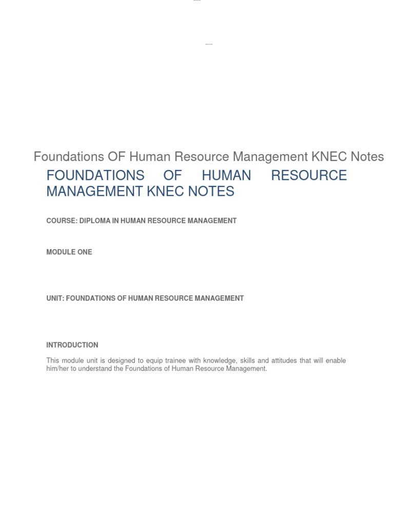 Fundermental of Human Resource Management-Knec-Notes | PDF | Human ...