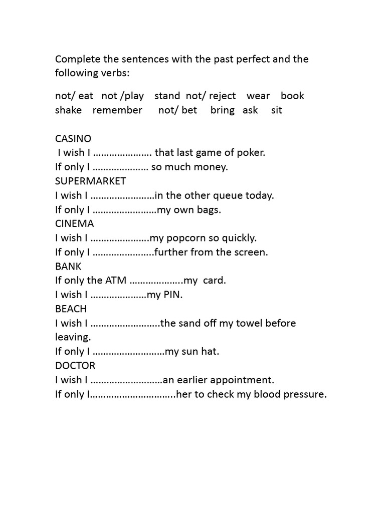 Past Perfect Sentence Completion | PDF