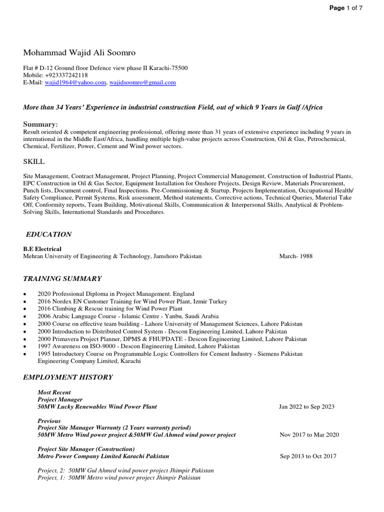 Project Maa]Nager (Wajid Soomro) Detailed CV | PDF | Employment | Business