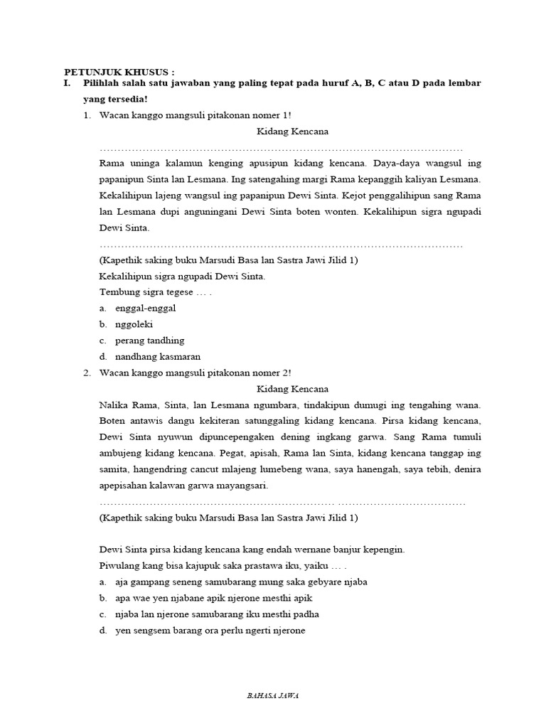 Kisi Kisi Soal 8 Bhs Jawa | PDF