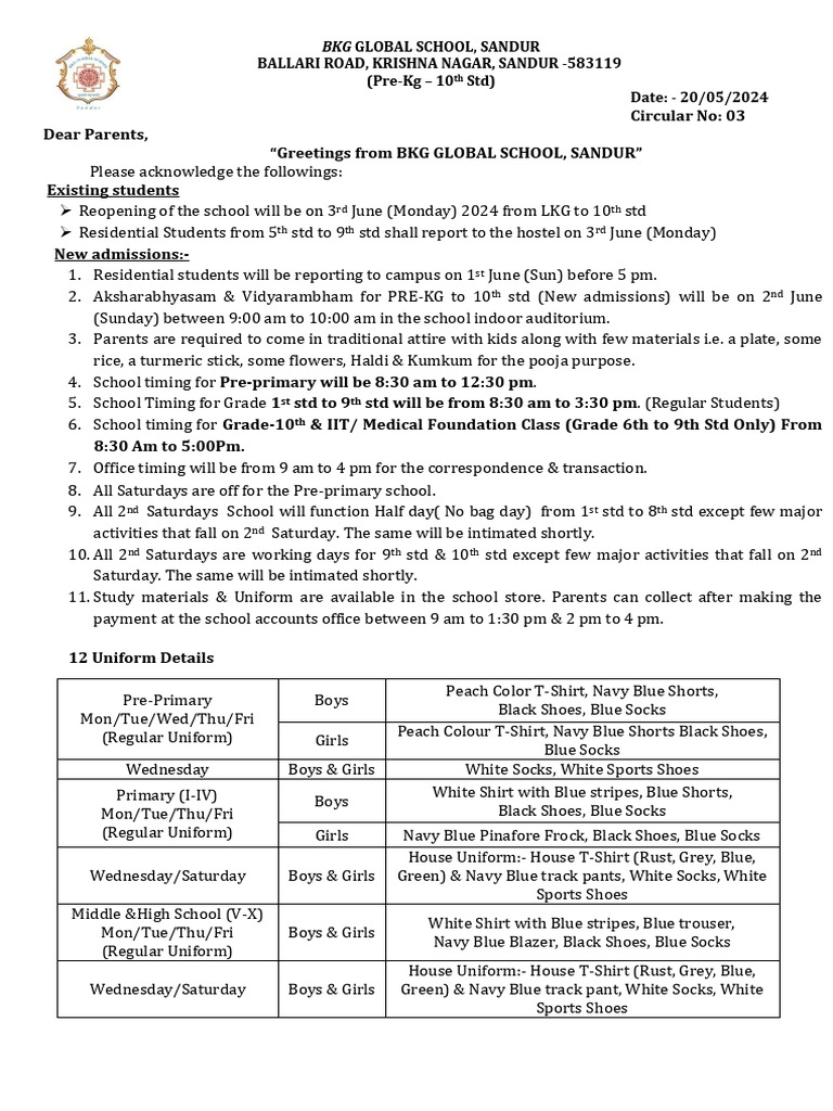 General Circular Pre KG To 10th 2024 25 | PDF | Banks | Fee