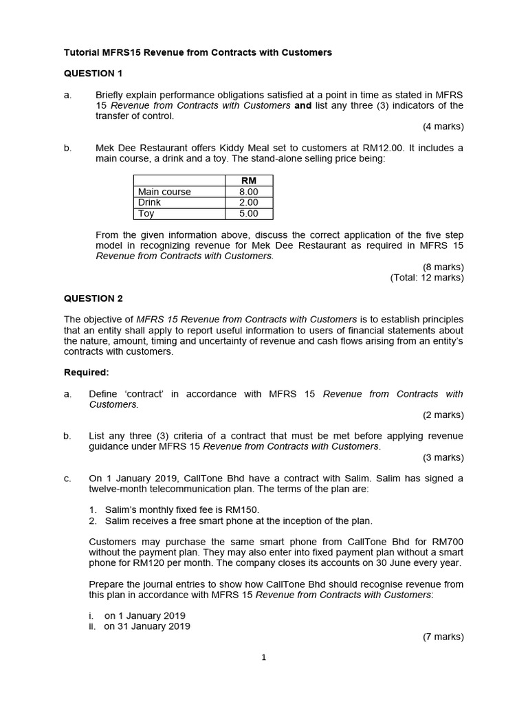 Tutorial MFRS15 Revenue from Contracts with Customers | Download Free PDF | Revenue | Cash
