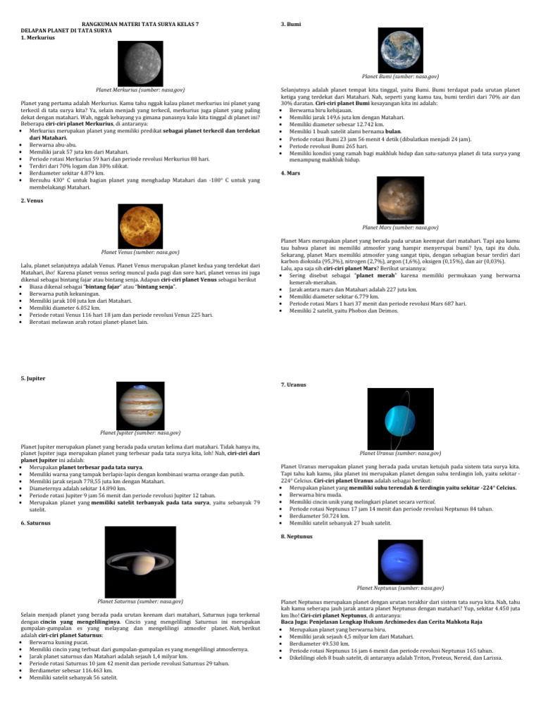 Rangkuman Materi Tata Surya Kelas 7 Pdf