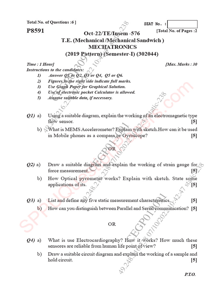 Be Mechanical-Engineering Semester-5 2022 October Mechatronics-Pattern-2019 | PDF | Electrical ...
