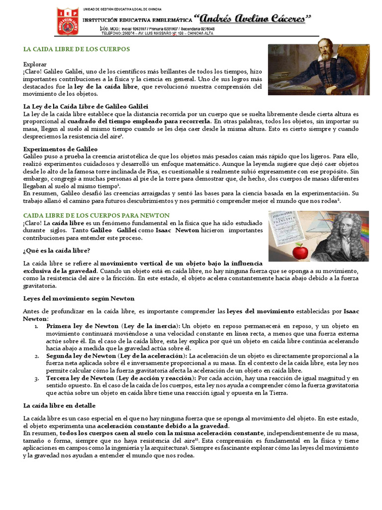 La Caida Libre de Los Cuerpos Inf | Descargar gratis PDF | Fuerza | Las leyes del movimiento de ...