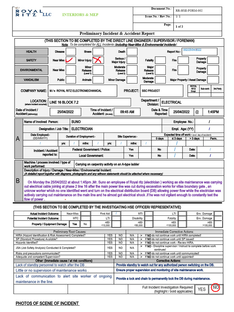 002 - Preliminary Incident & Accident Report 25.4.2022 | PDF ...
