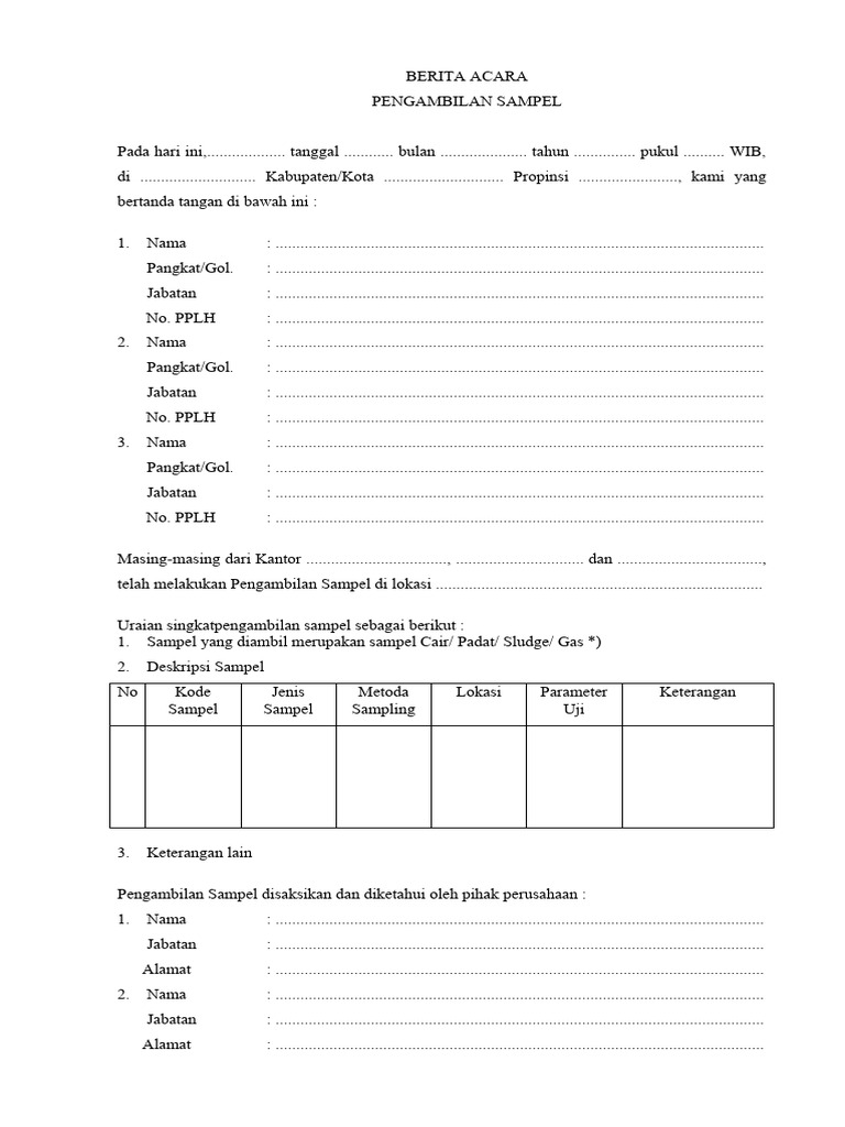 Berita Acara Pengambilan Sampel | PDF | Bisnis | Griya & Taman