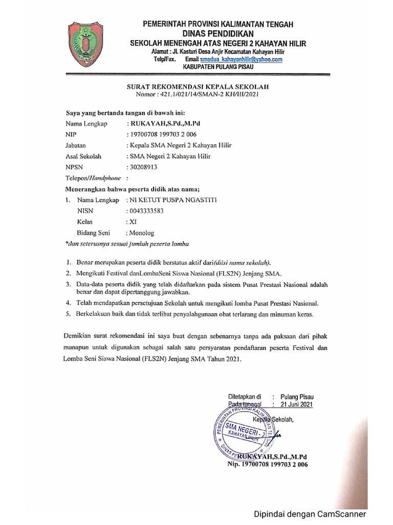 Surat Rekomendasi FLS2N - 14 - Rekom Ni Ketut | PDF