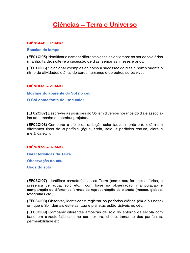 Conteúdos de Ciências: Terra e Universo | PDF | Terra | Sol