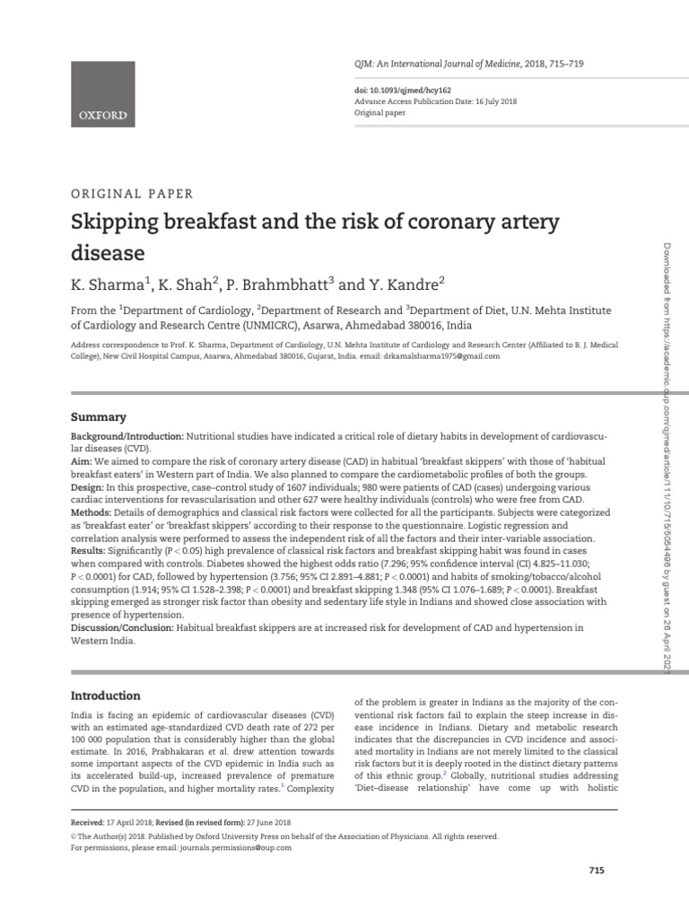 Breakfast Skipping and CAD | PDF | Cardiology | Cardiovascular Diseases