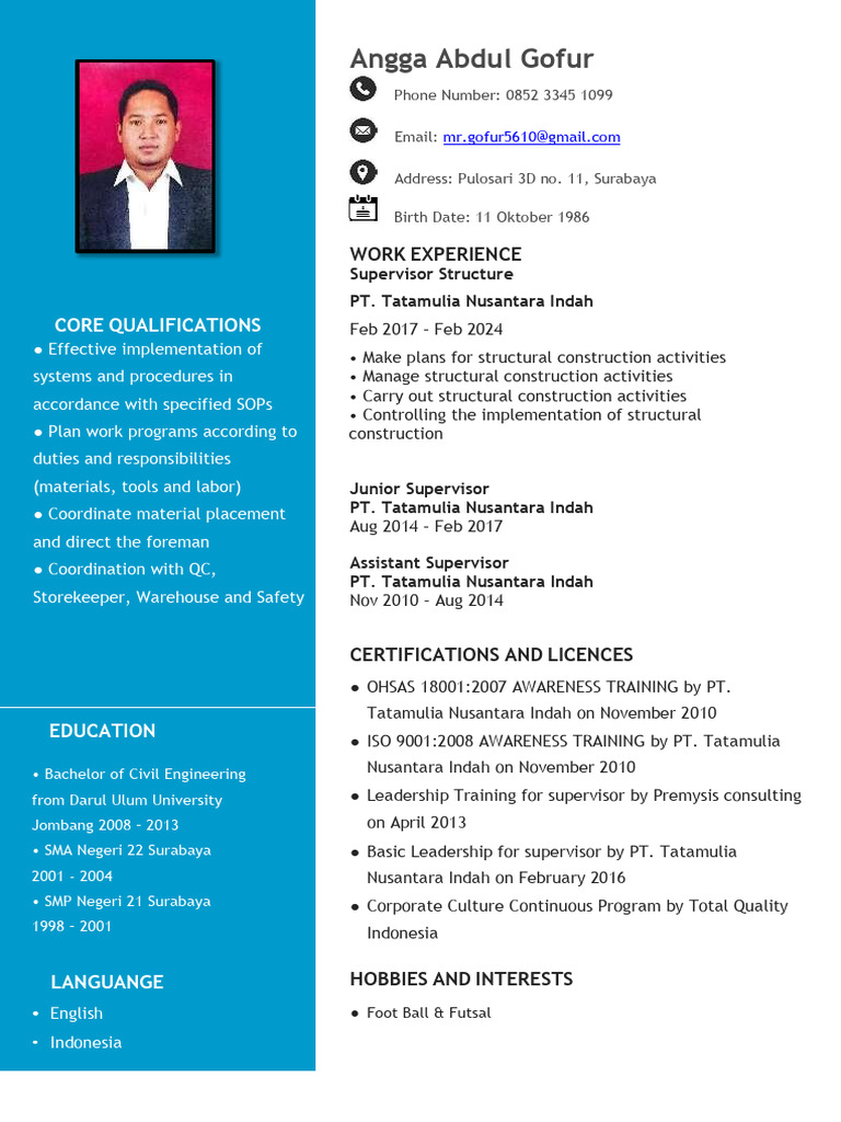 Curriculum Vitae Bp. Angga (B Inggris) | PDF | Engineering
