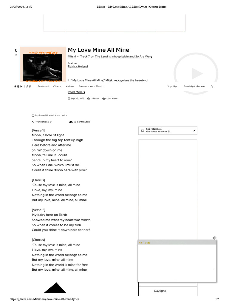 Mitski - My Love Mine All Mine Lyrics - Genius Lyrics | PDF | Sound ...