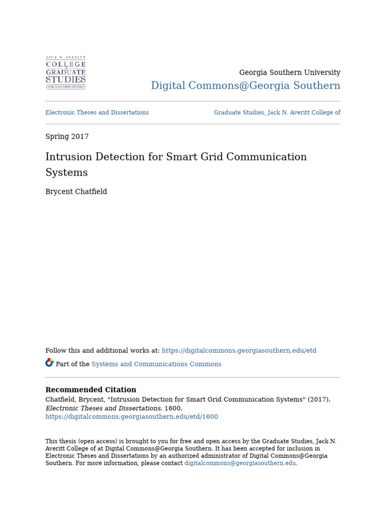 Intrusion Detection For Smart Grid Communication Systems: Digital Commons@Georgia Southern | PDF ...