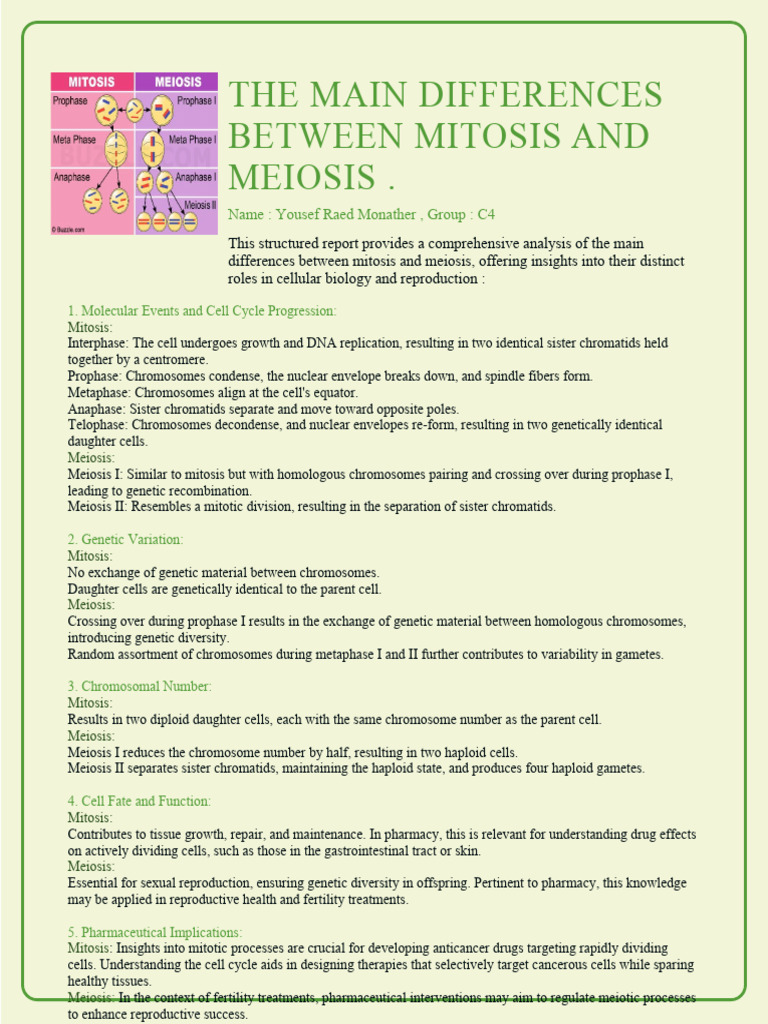 The Main Differences Between Mitosis and Meiosis | PDF | Meiosis | Mitosis