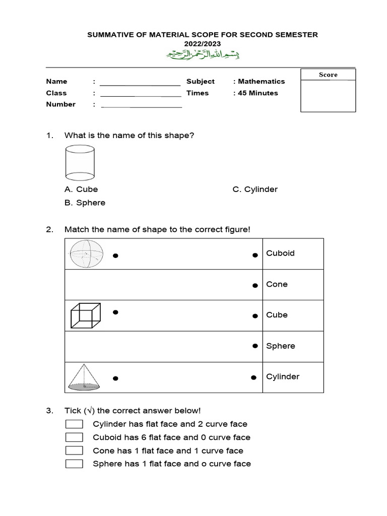 Summative of Material Scope 2 - Grade 1 - 2nd | PDF | Geometric Objects ...