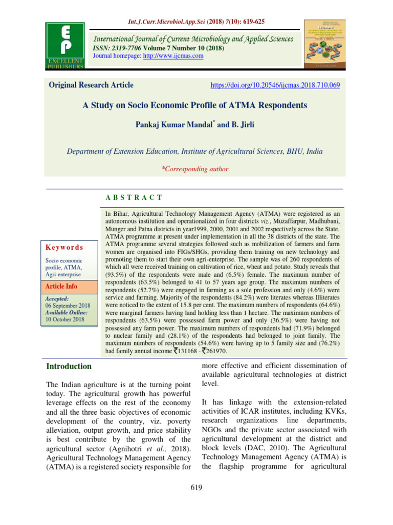 Socio-Economic Profile of ATMA Farmers | PDF | Agriculture | Farms