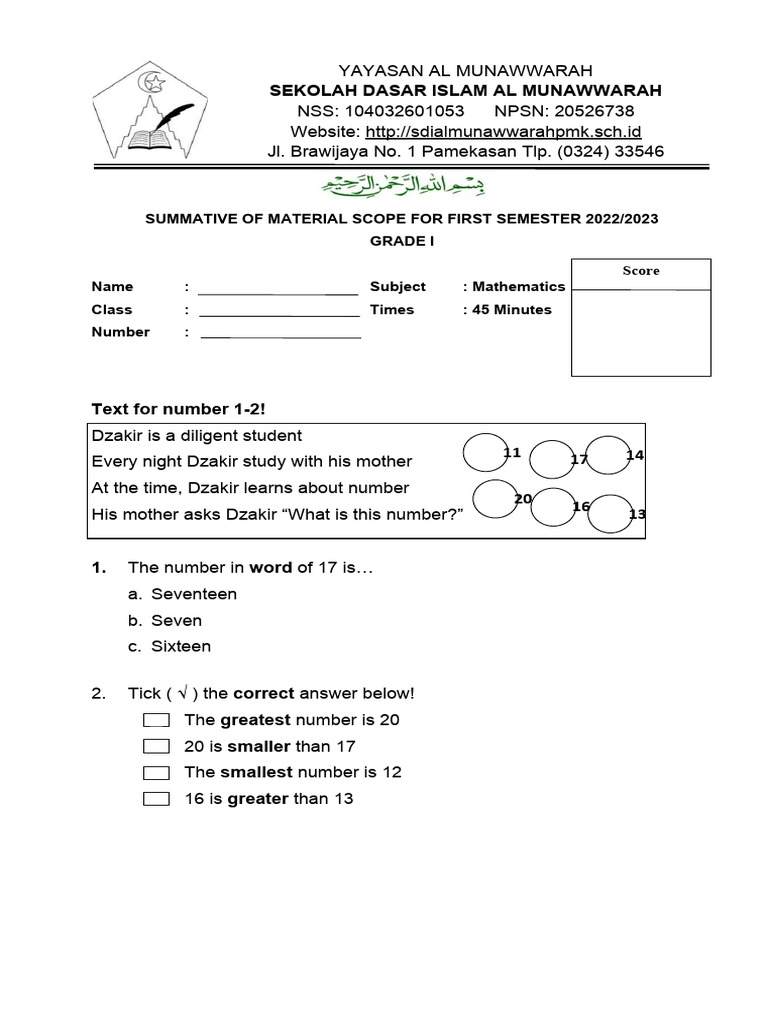 Summative of Material Scope 4 - Grade 1 | PDF