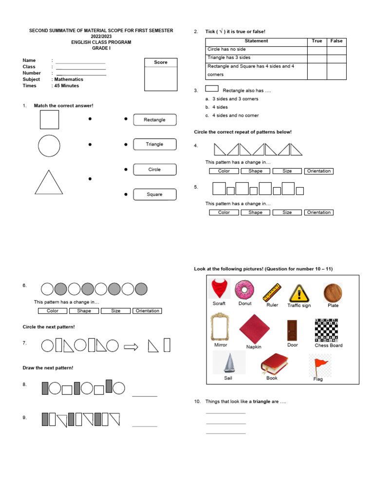 Summative of Material Scope 2 - Grade 1 | PDF | Shape | Rectangle