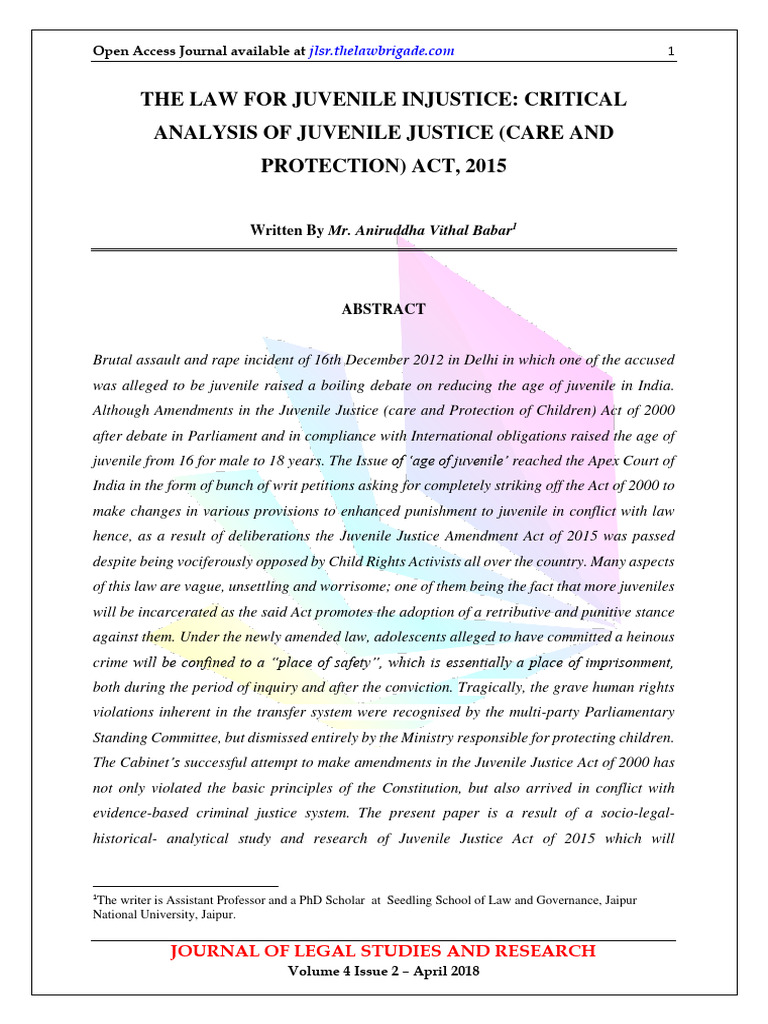 Juvenile Justice Act and Analysis | PDF | Juvenile Delinquency ...