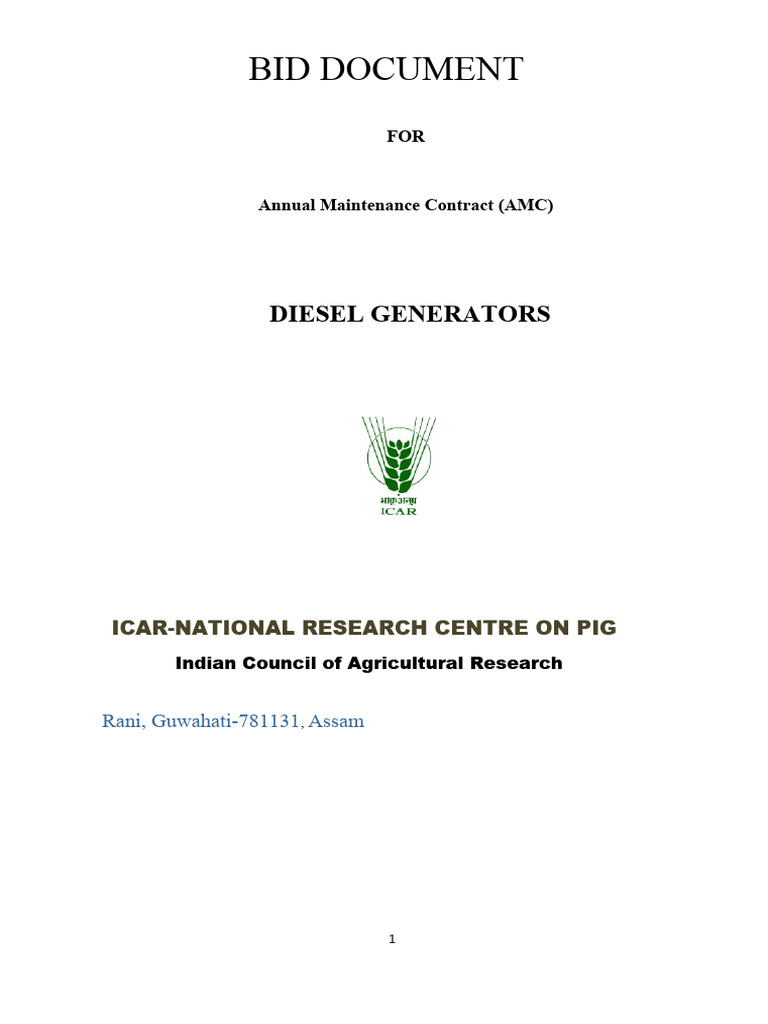 AMC Bid for Diesel Generators at ICAR-NRC | PDF