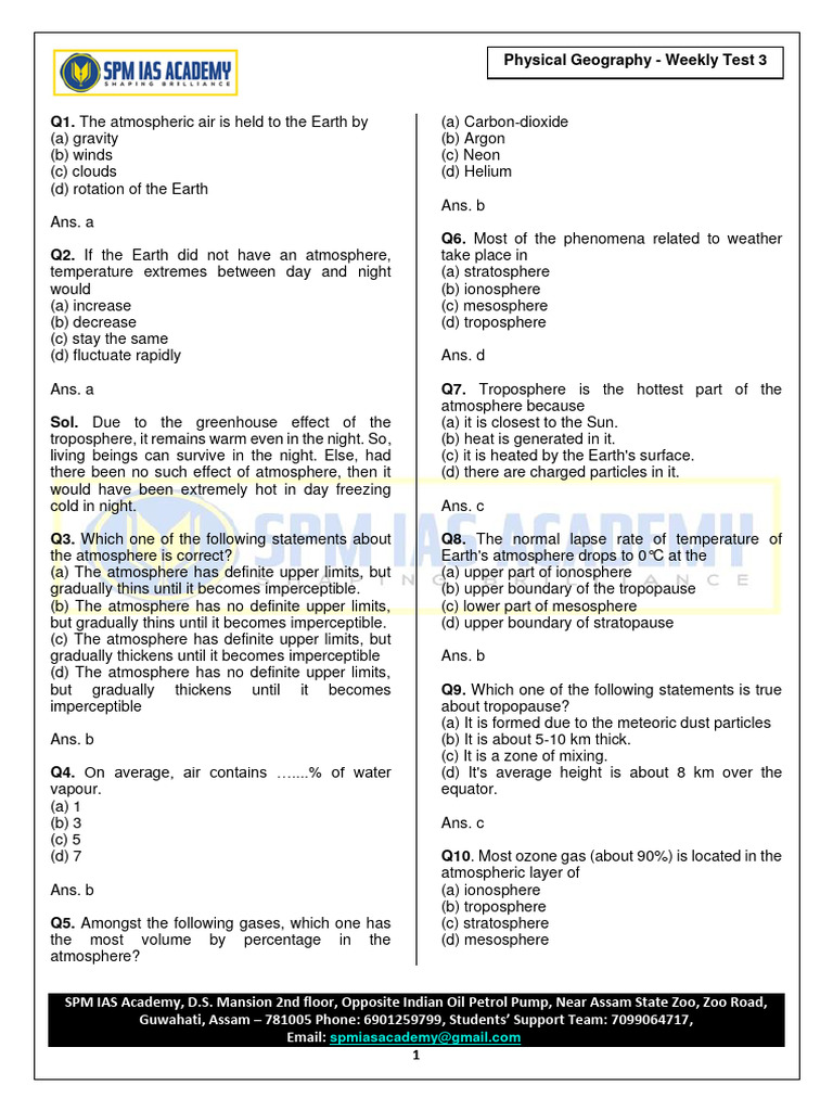 Geography Quiz for IAS Aspirants | PDF | Atmosphere Of Earth | Atmosphere