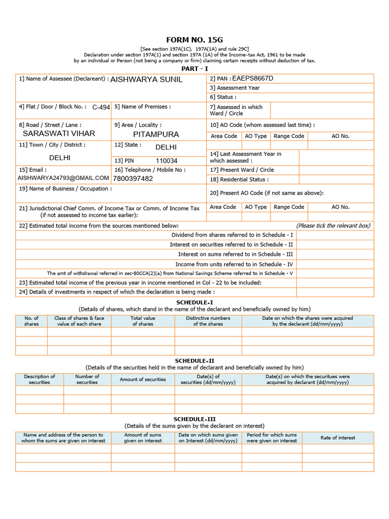 Form15g Filled Basic Details | PDF | Securities (Finance) | Interest