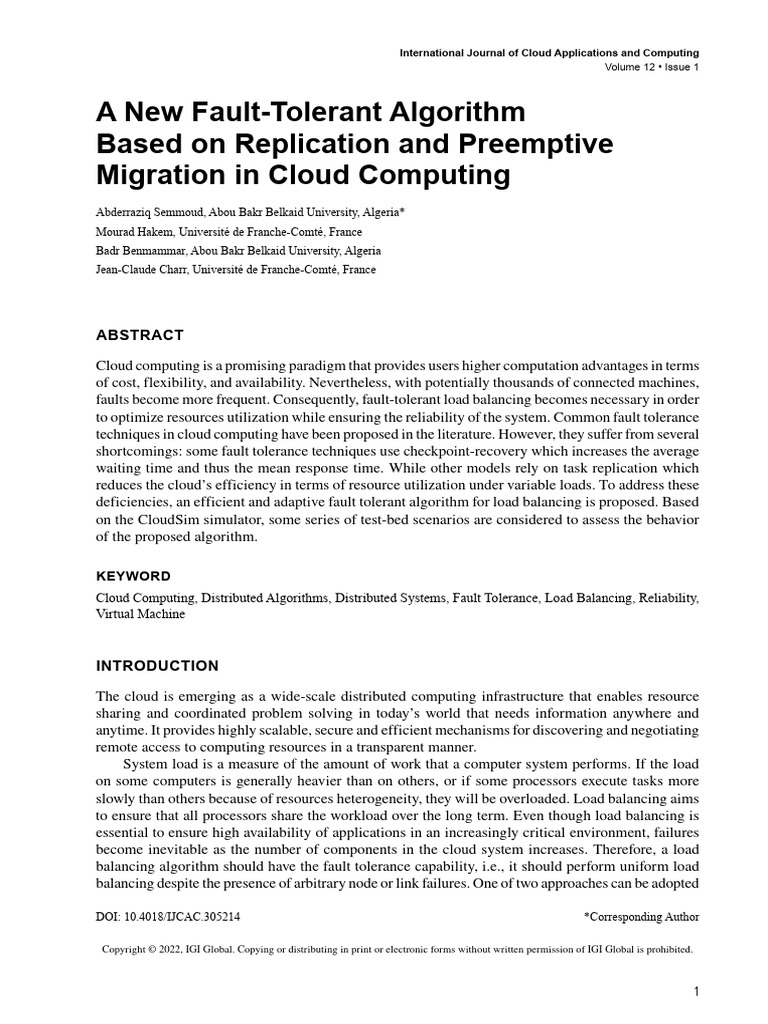 A New Fault-Tolerant Algorithm Based On Replicatio | PDF | Replication (Computing) | Load ...