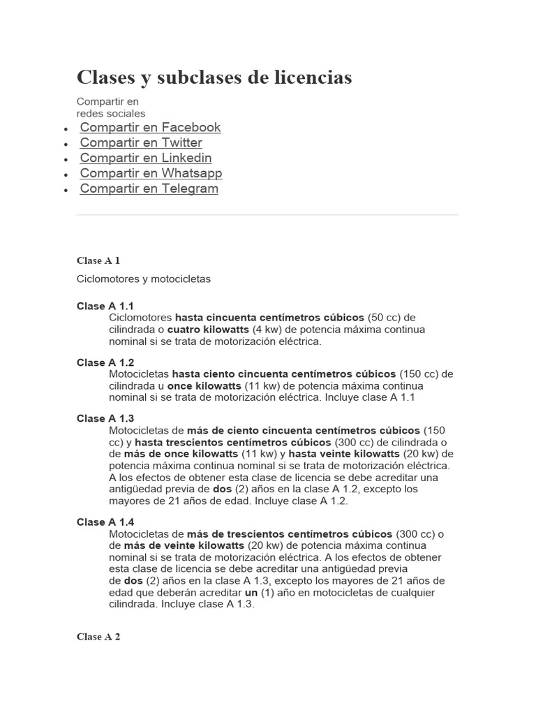 Clases y subclases de licencias de conducir | PDF | Camión | Vehículos