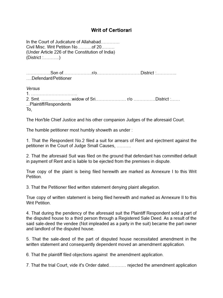 Writ of Certiorari | PDF | Certiorari | Lawsuit