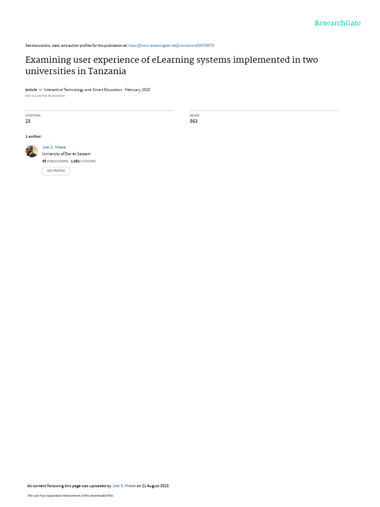 Examining UX of Elearning Systems Implemented in Two Universities in ...