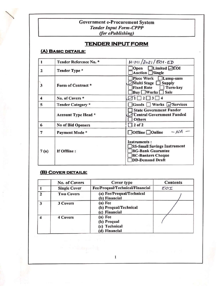 Filled Tender Document EOI January 2021 | PDF