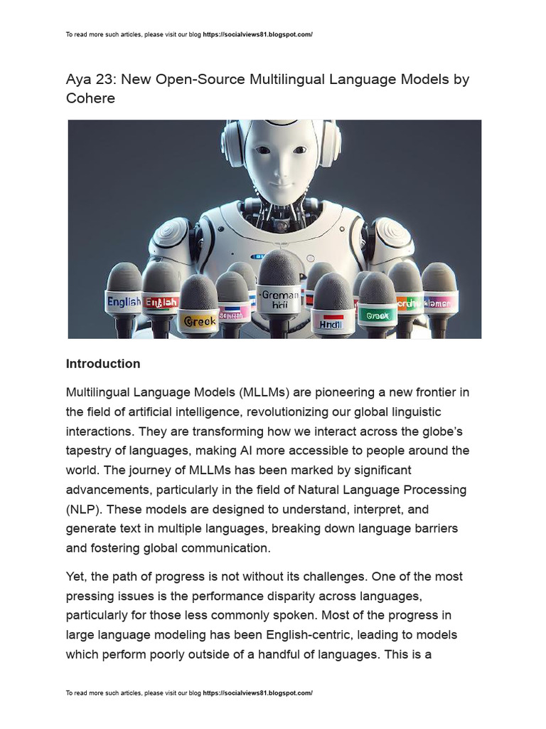Aya 23: New Open-Source Multilingual Language Models by Cohere | PDF | Multilingualism | Linguistics