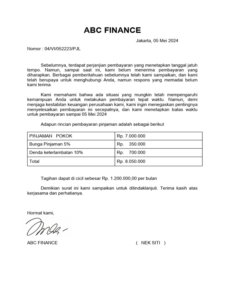 Surat Tagihan Pinjaman Online ABC Finance | PDF | Bisnis | Hukum